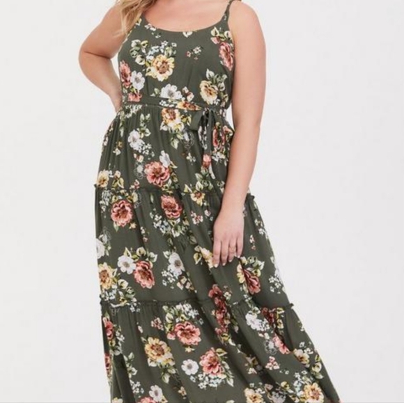 torrid | Dresses | Torrid Womens Plus Size Olive Floral Maxi Challis ...
